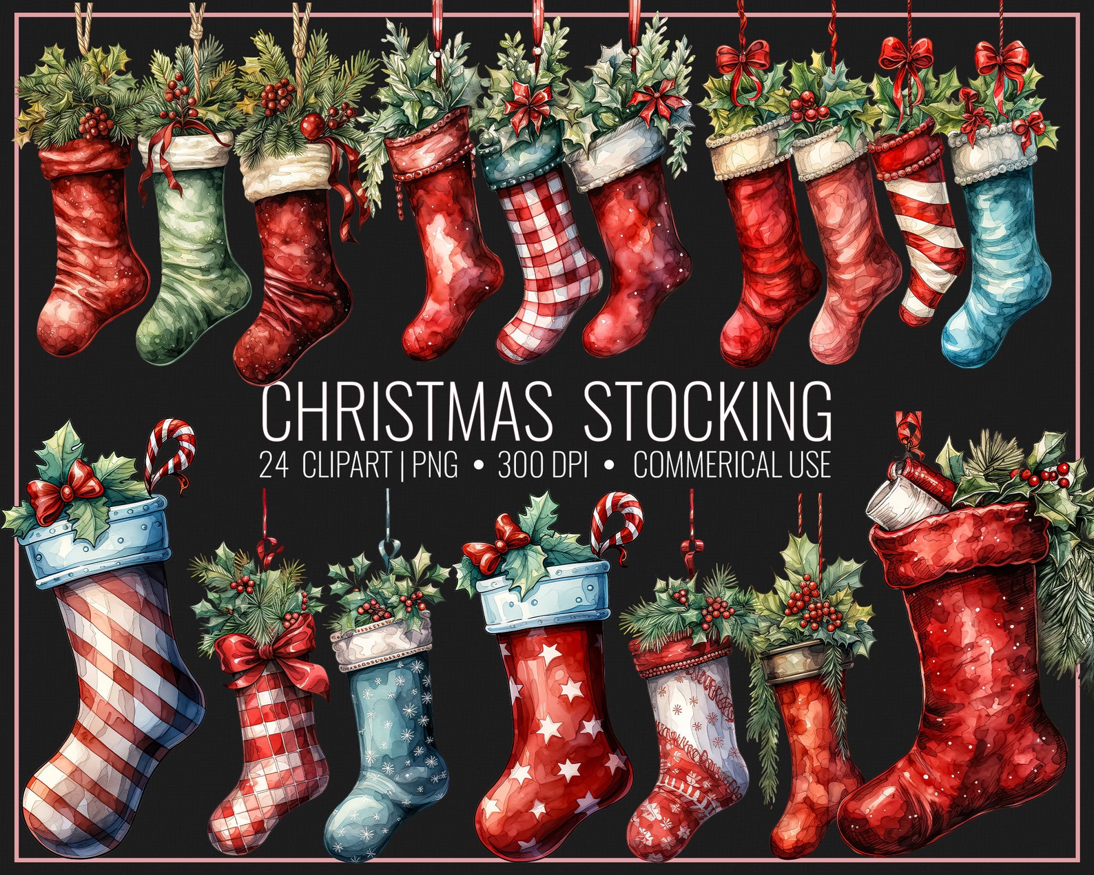 Christmas Stocking Clipart, Holiday PNG Graphics (digital Download) - Etsy