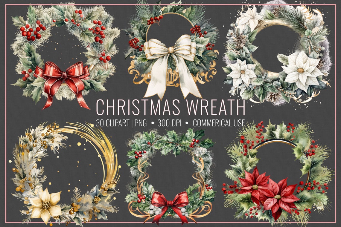 Christmas Wreath Clipart Christmas Winter Holiday Clip Art in PNG ...