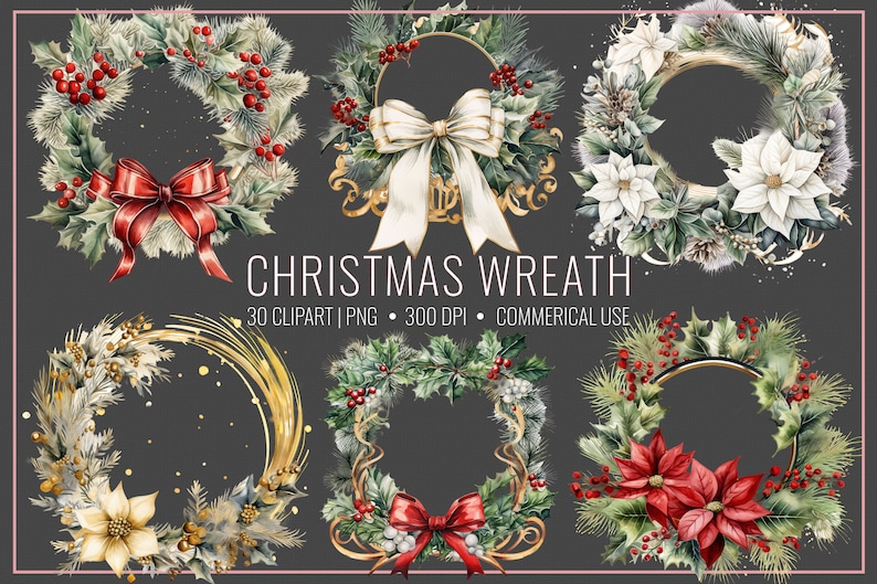 Christmas Wreath Clipart Christmas Winter Holiday Clip Art in PNG ...