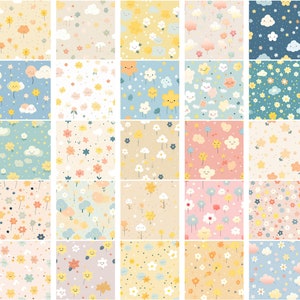 Colorful and Cute Flower and Cloud Characters - 35 Seamless Digital ...