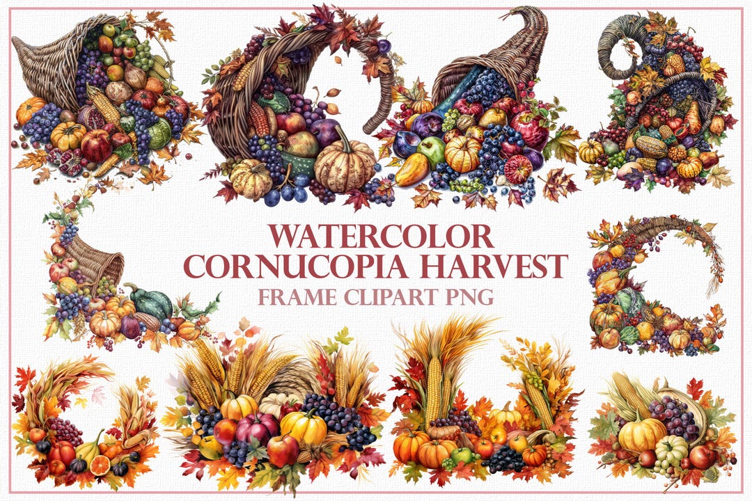 Watercolor Cornucopia Harvest 54 Clipart Png – Thanksgiving Fall Decor ...