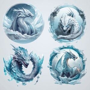 Ice Dragon Clipart Bundle - Digital Dragon Art, Transparent Background ...