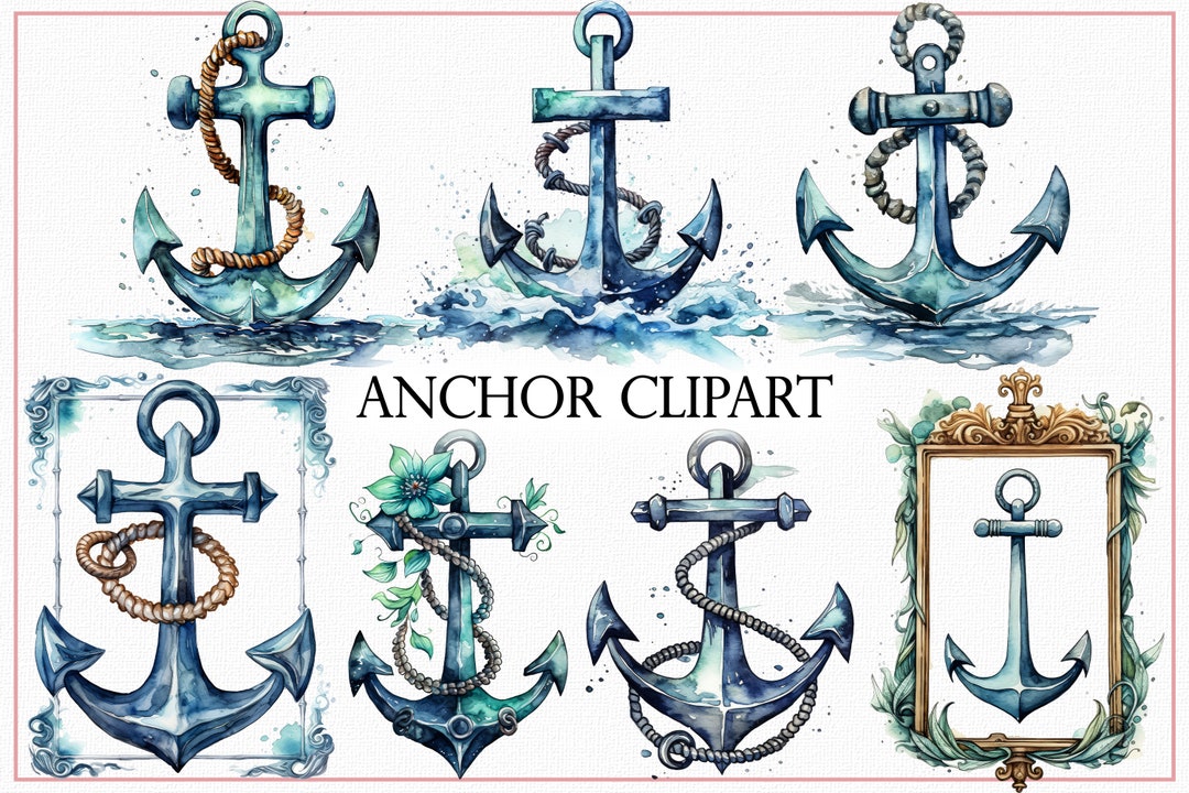 Nautical Anchor Clipart Set, 46 Marine Theme Digital Graphics, Ocean ...