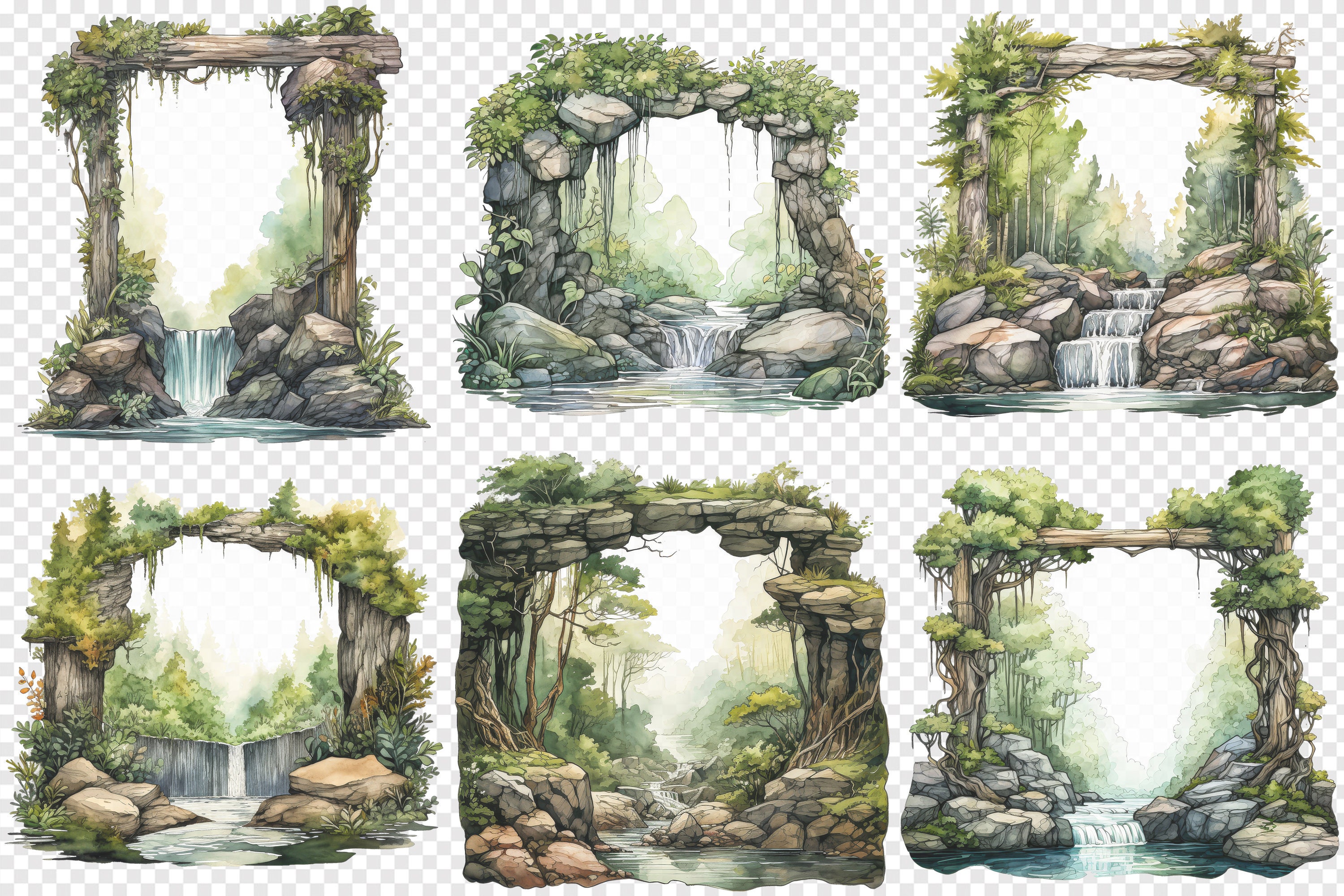 Woodland Waterfall Frame Clipart Set | 24 Nature Frames for ...