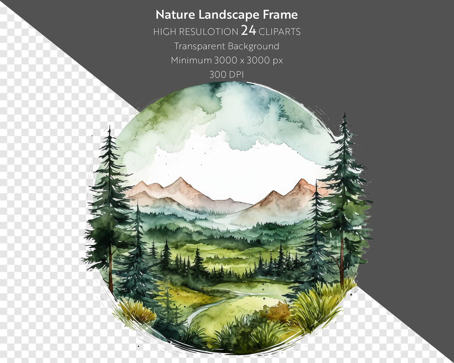 Nature Landscape Frame Clipart, Scenic Borders, Mountain Edges (digital ...
