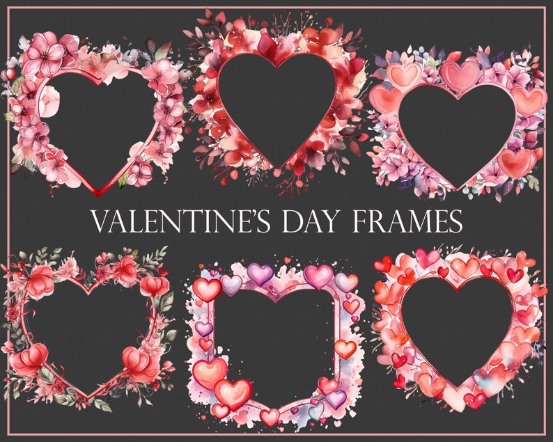 Valentine Pink Heart Frame Clipart, 20 Romantic Borders, Love Designs ...