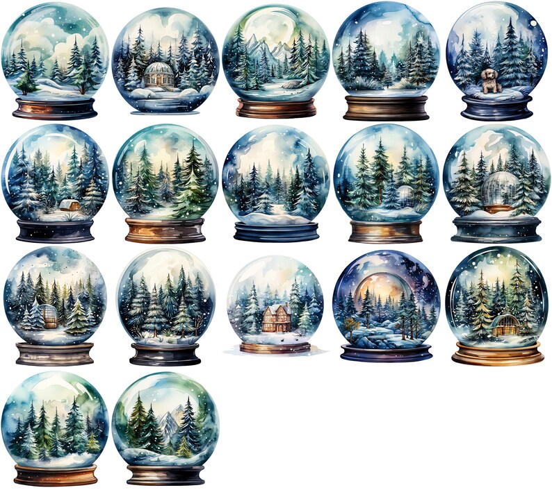 Christmas Snow Globe Clipart, Holiday PNG Graphics (digital Download ...