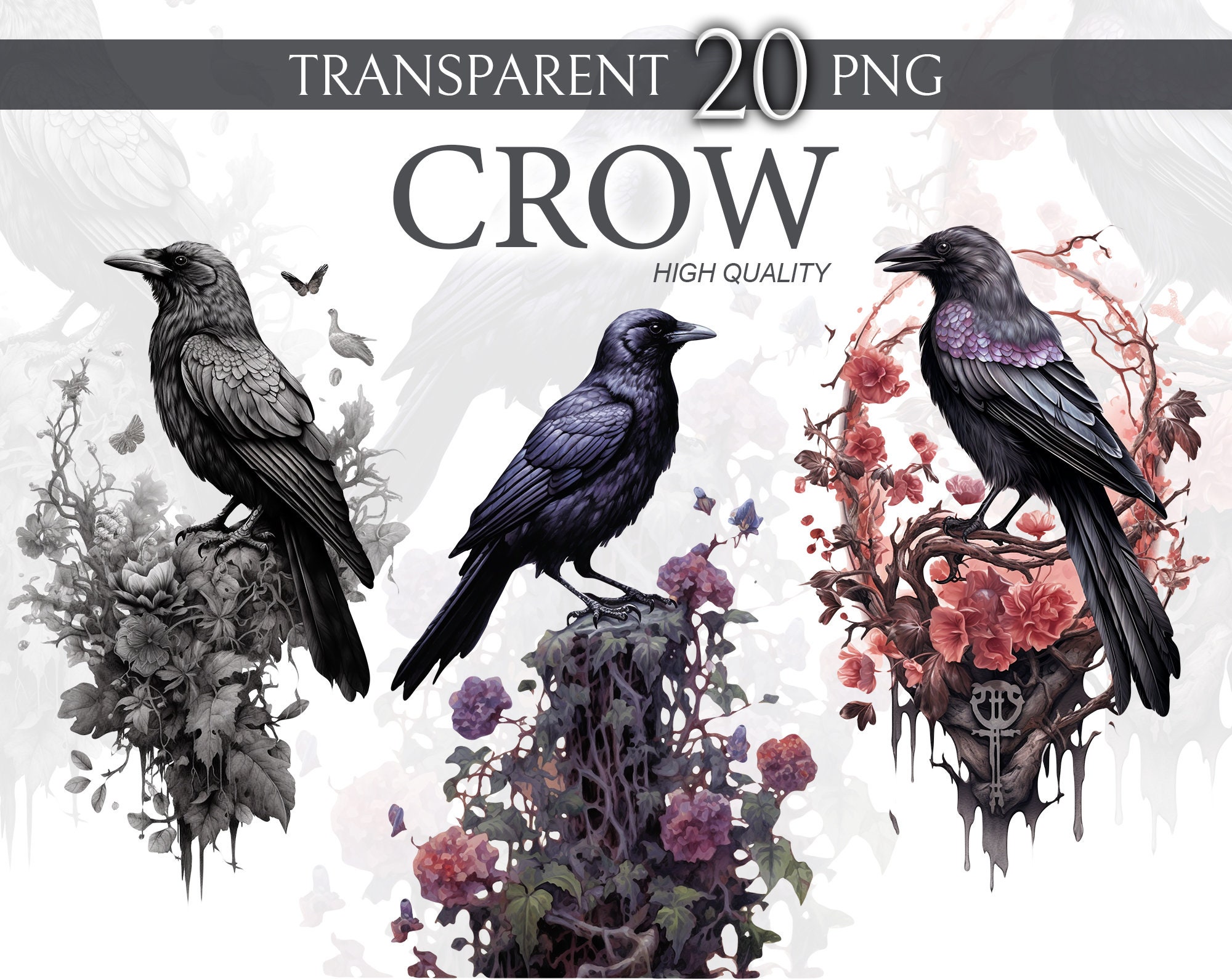 Digital Printable Crow - High-resolution Transparent PNG - Digital ...