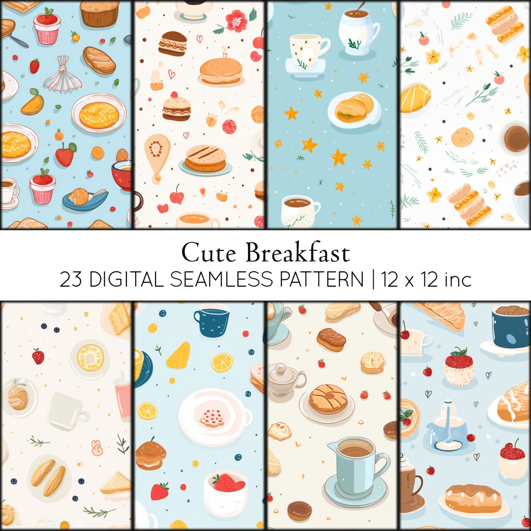 23 Cute Breakfast Digital Paper, Digital Paper, JPG, Instant Download ...