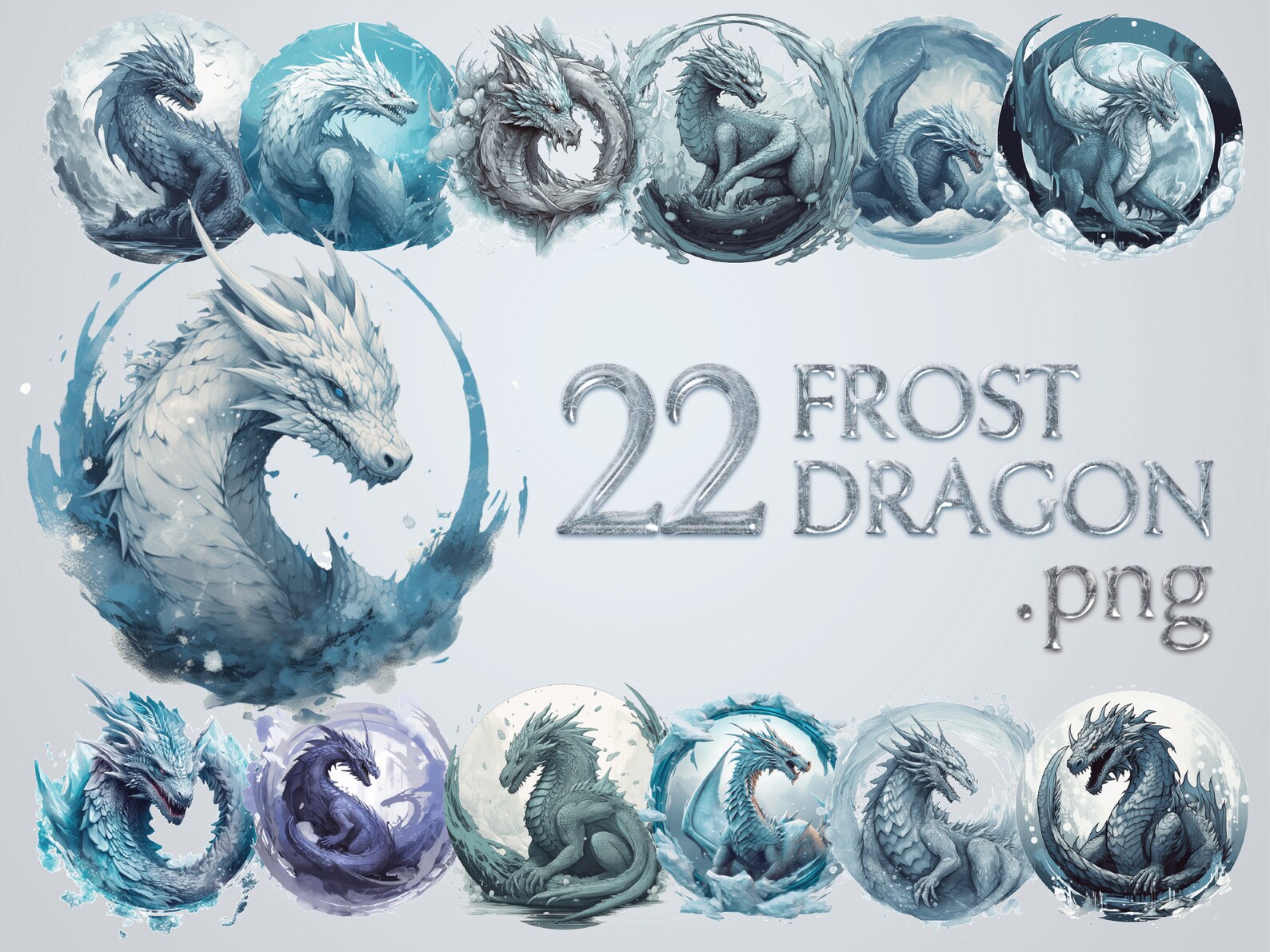Ice Dragon Clipart Bundle Digital Dragon Art Transparent - Etsy