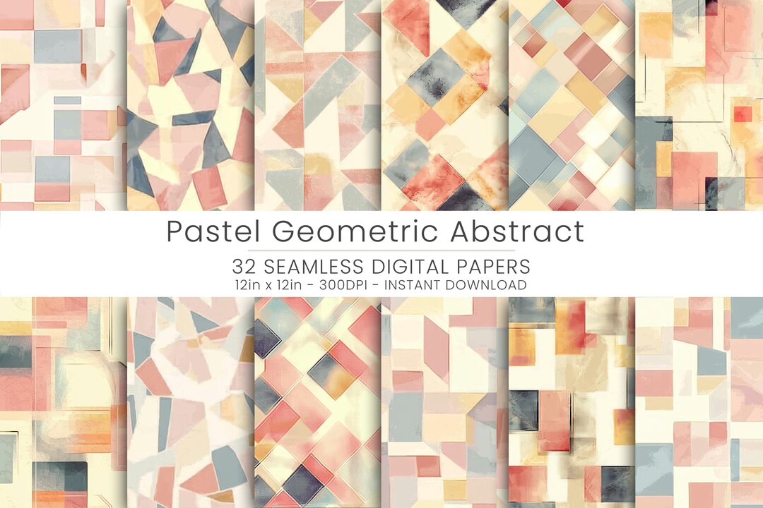 32 Pastel Geometric Abstract Seamless Patterns | Digital Paper for ...