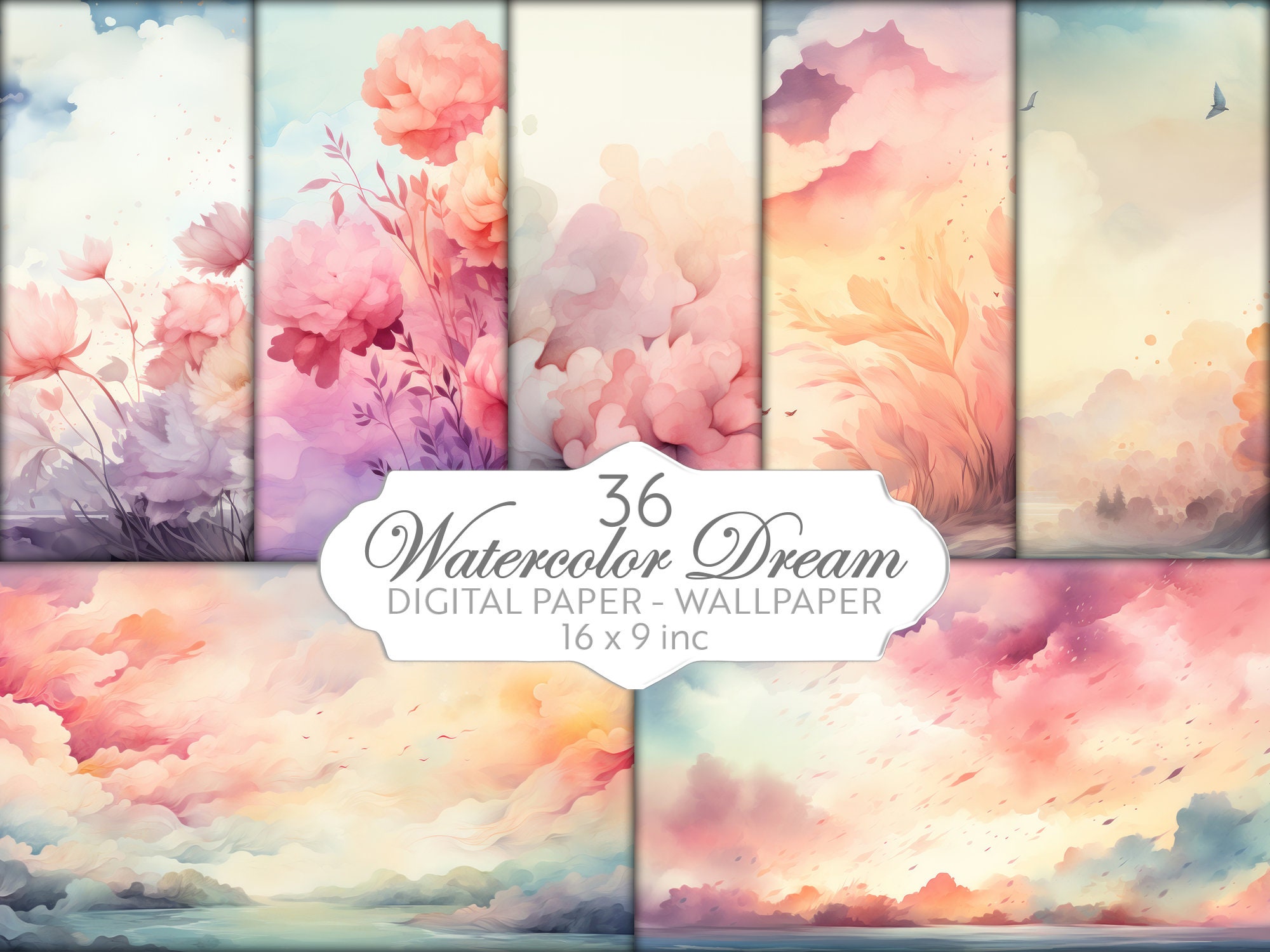 36 Watercolor Dream Digital Wallpaper, Pastel Colors Wallpaper, Dream ...