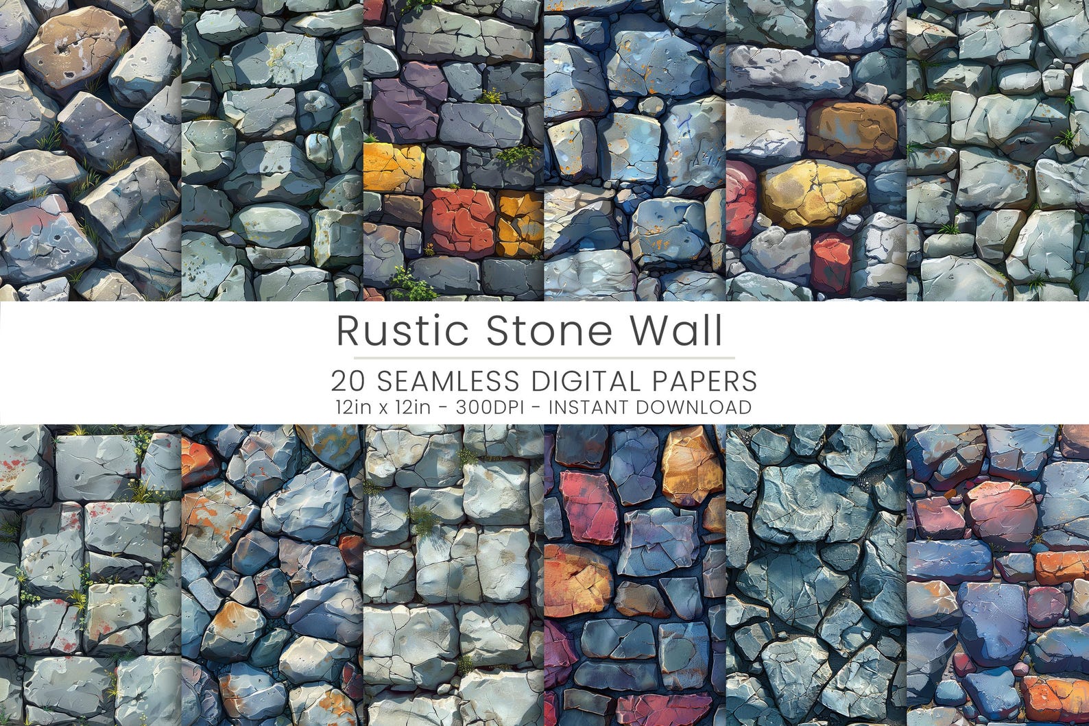 20 Rustic Stone Wall Seamless Patterns – Digital Papers for ...