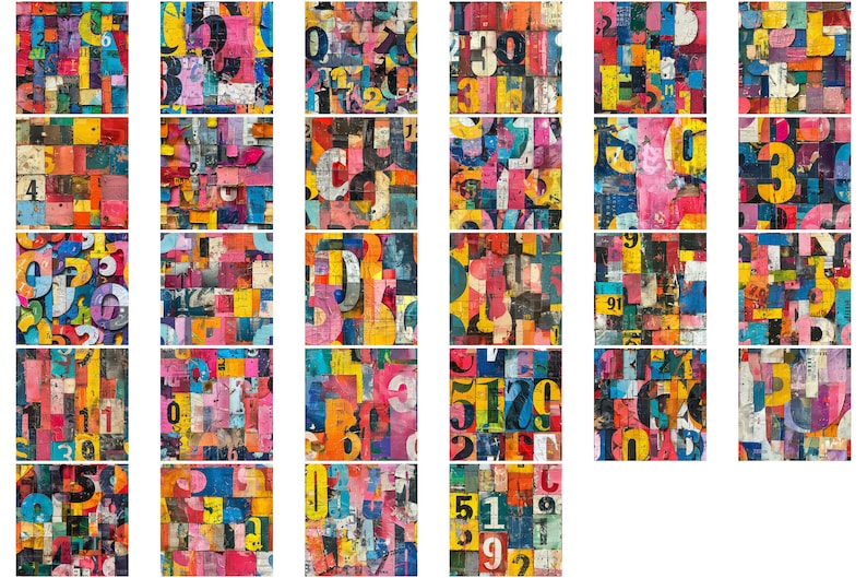 28 Seamless Abstract Colorful Collage Digital Paper, Vibrant Mixed ...