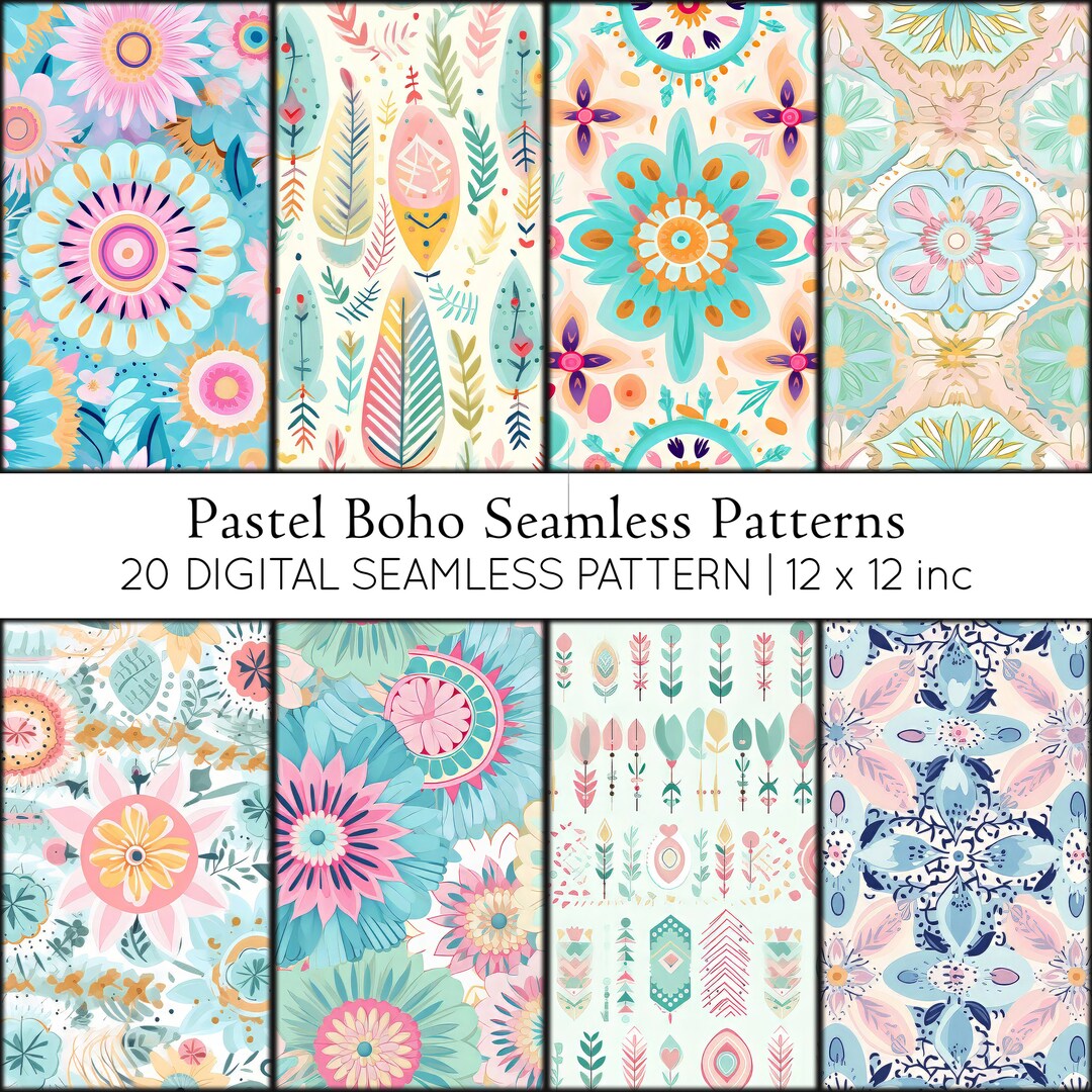 20 Pastel Boho Seamless Patterns Digital Paper,home Decor, Repeatable ...