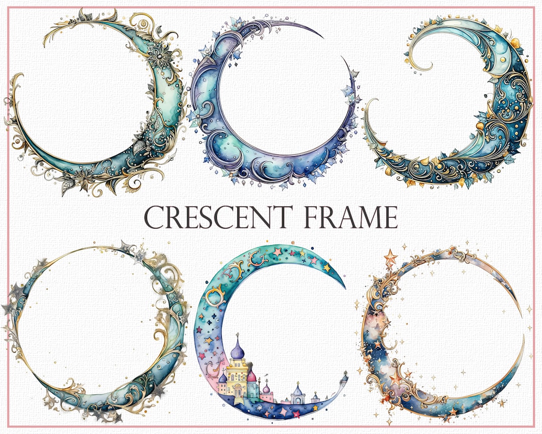 Crescent Frame Clipart, 24 Mystical Lunar Borders, Moon Border Art ...