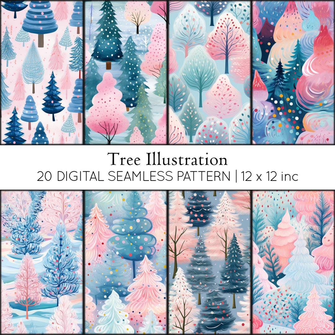 20 Tree Illustration Digital Paper, Digital Paper, JPG, Instant ...