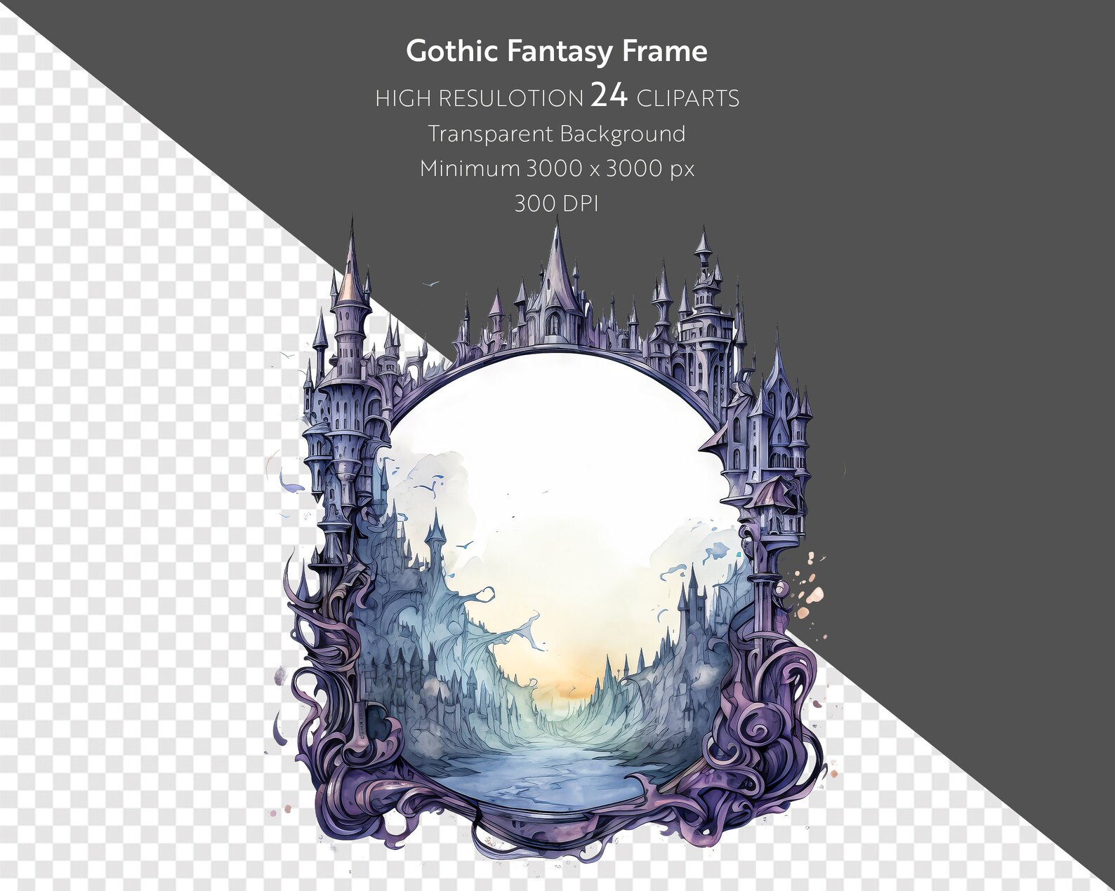 Gothic Fantasy Frame Clipart, Dark Mystical Designs (digital PNG) - Etsy