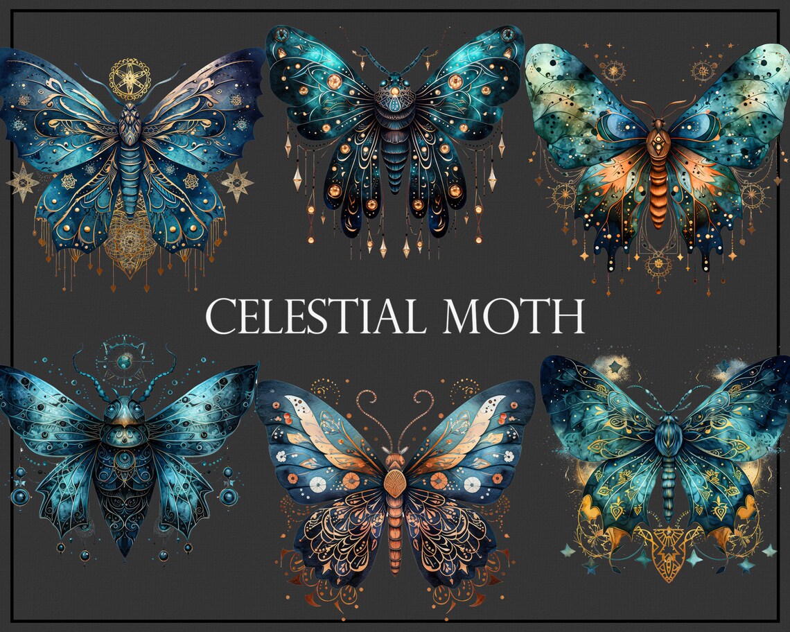 Celestial Moth Clipart - Mystical Moth PNG, Ethereal Luna Moth Graphics ...