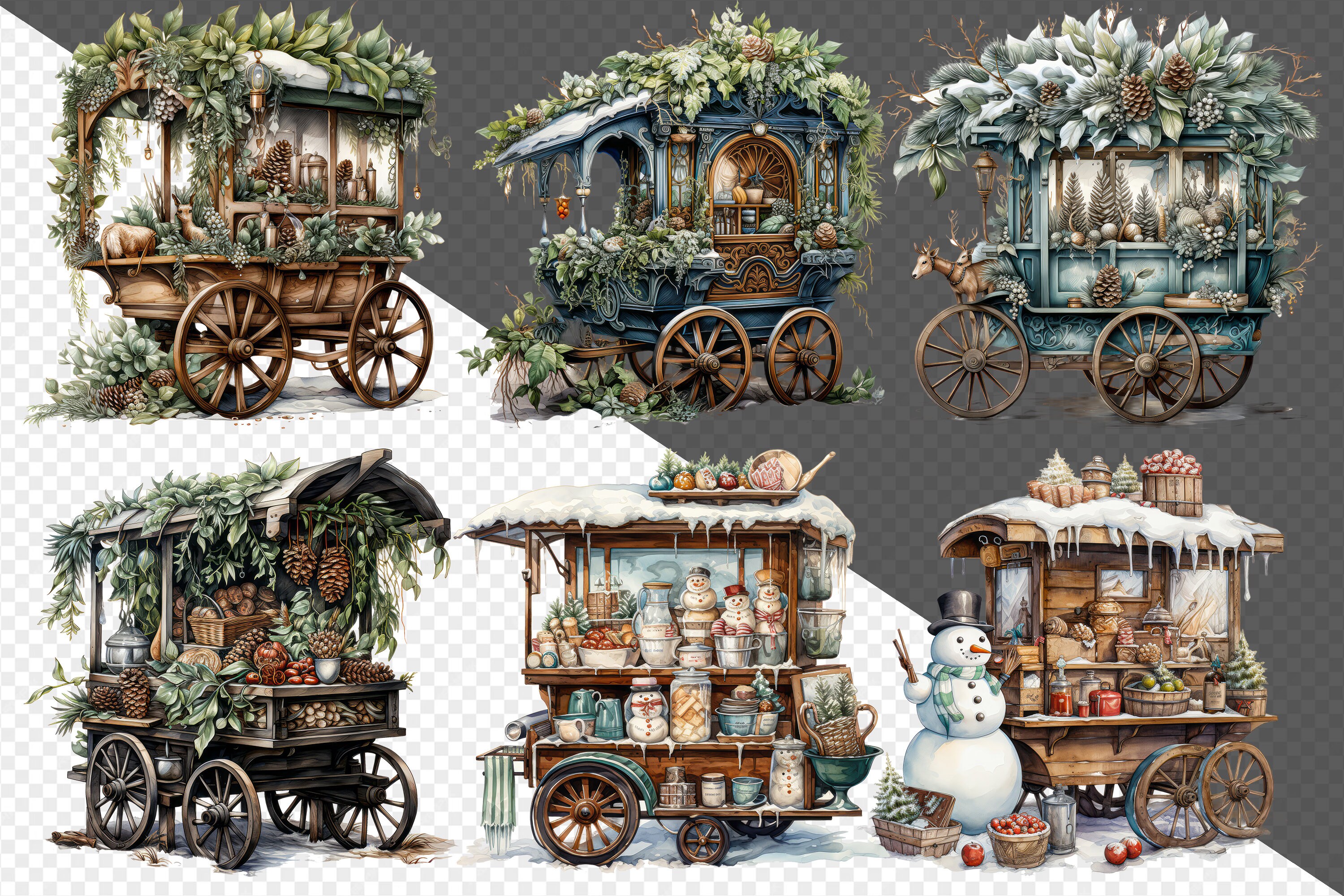 Fantasy Winter Cart Clipart, Snowy Cart Illustrations, Fantasy Cart PNG ...
