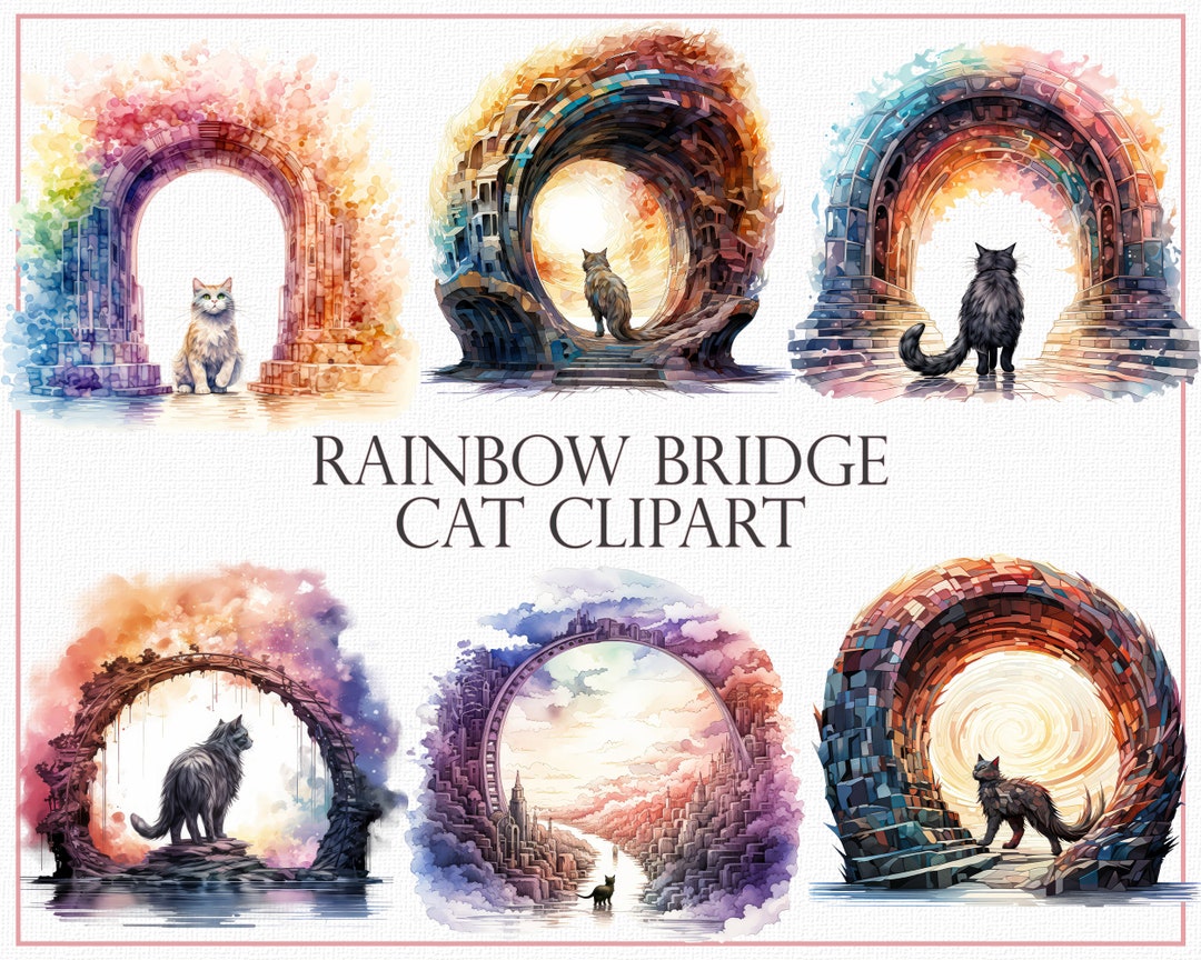 Rainbow Bridge Cat Clipart, Symbolic Afterlife Journey, Pet Memorial ...