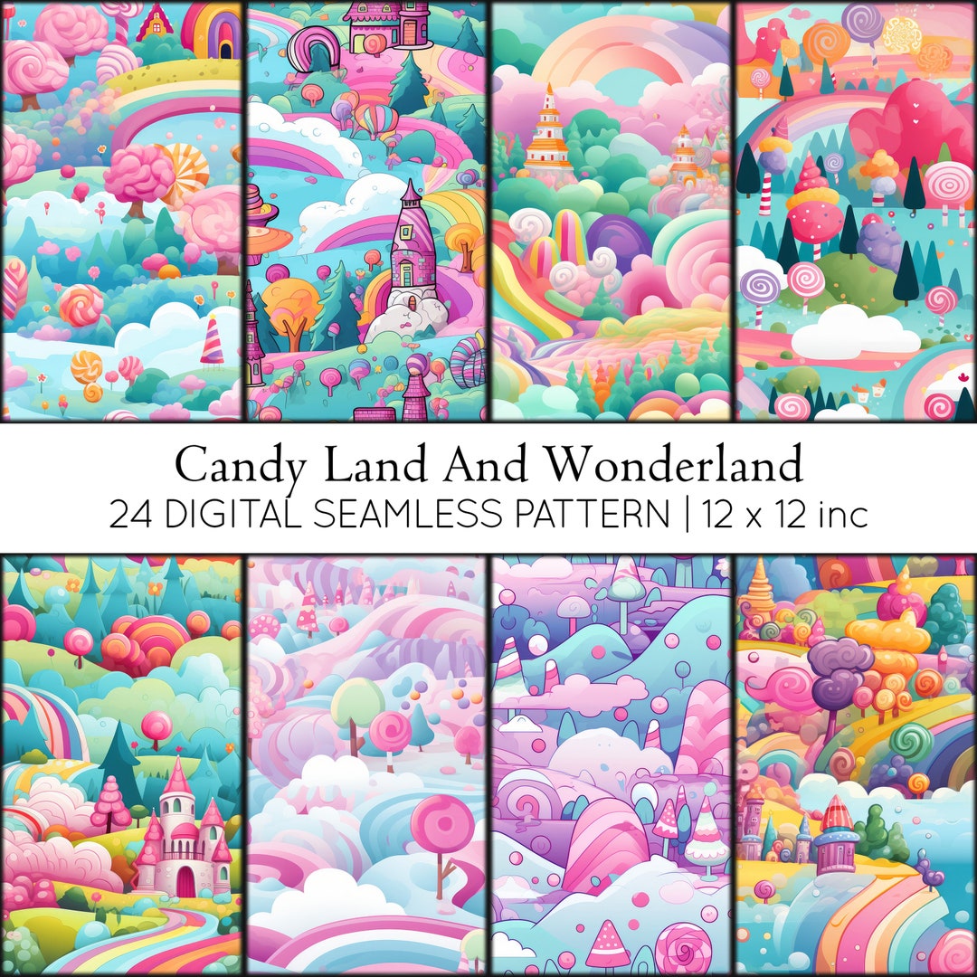 24 Candy Land and Wonderland Digital Papers, Repeatable, JPG ...