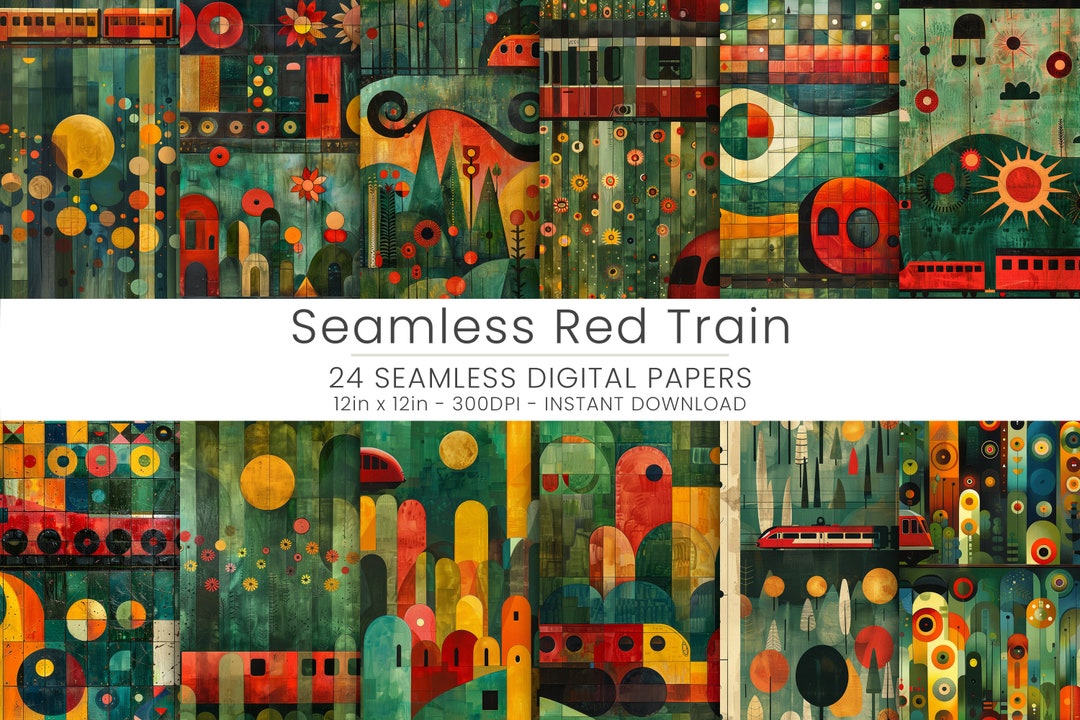 24 Seamless Red Train Digital Paper, Instant Download, Home Decoration ...