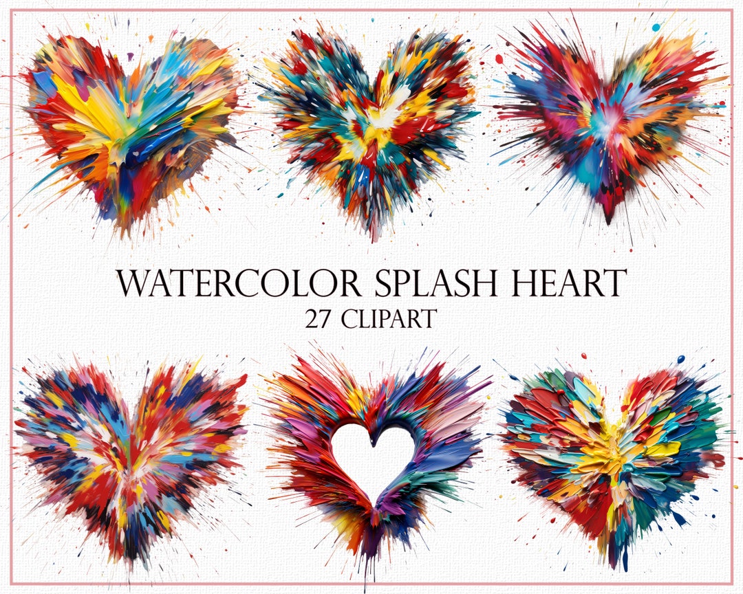 Watercolor Splash Heart Clipart, 27 Colorful Splash Clipart, Artistic ...