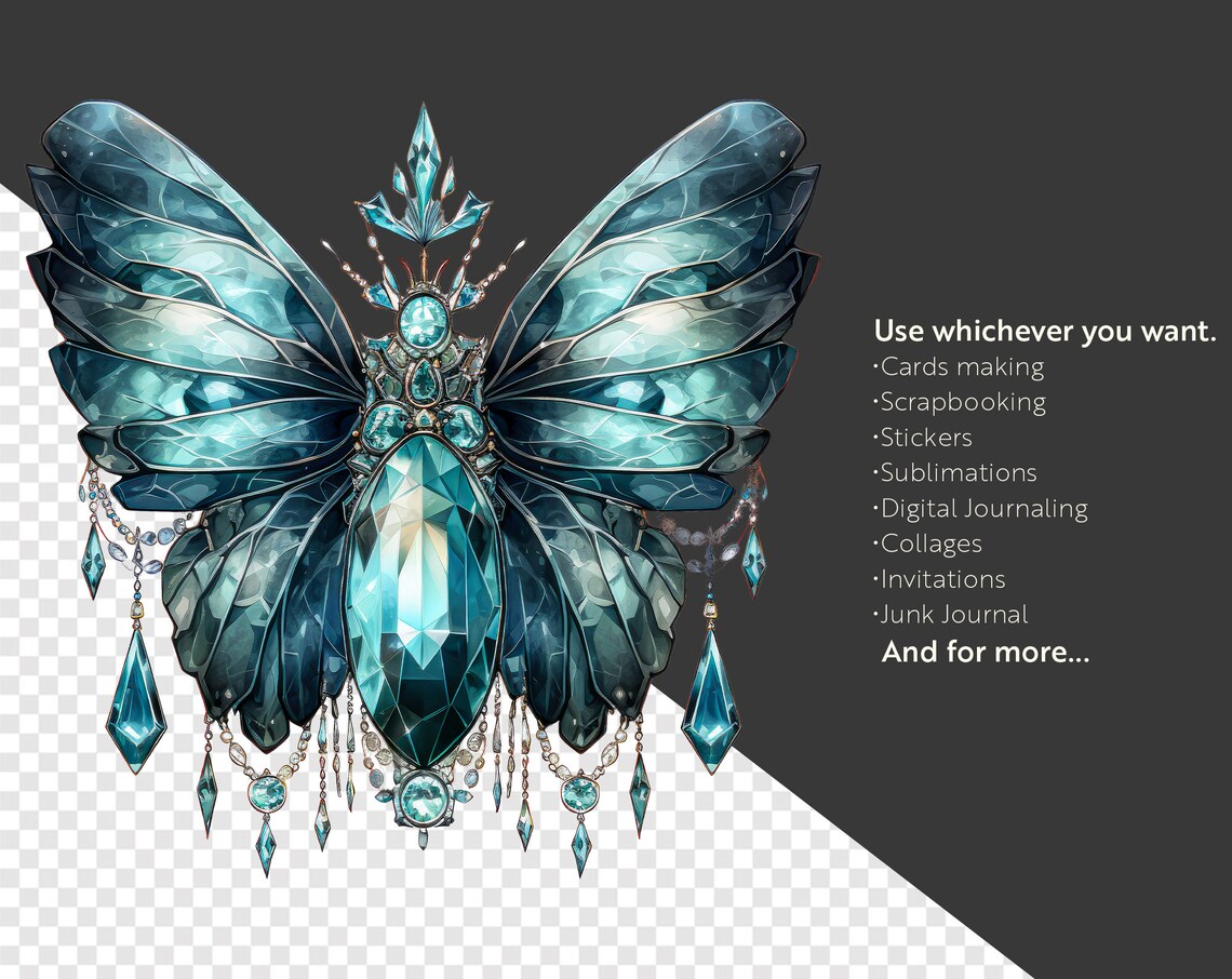 Crystal Moth Clipart Set, Mystical Moth Graphics, Glittery Insect ...