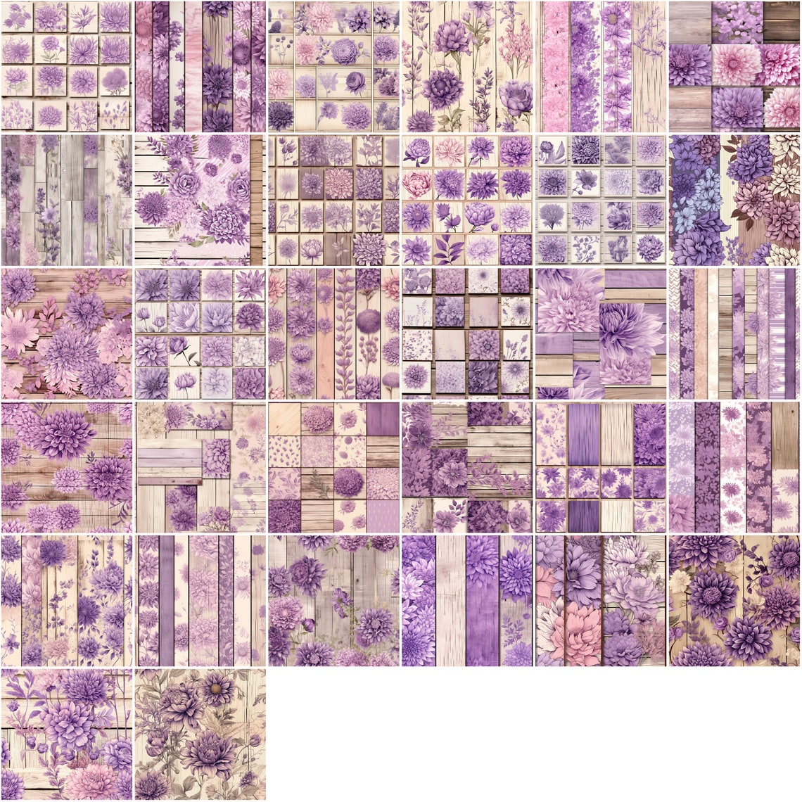 Purple Lavender Flower Digital Paper, Scrapbooking Patterns (instant ...