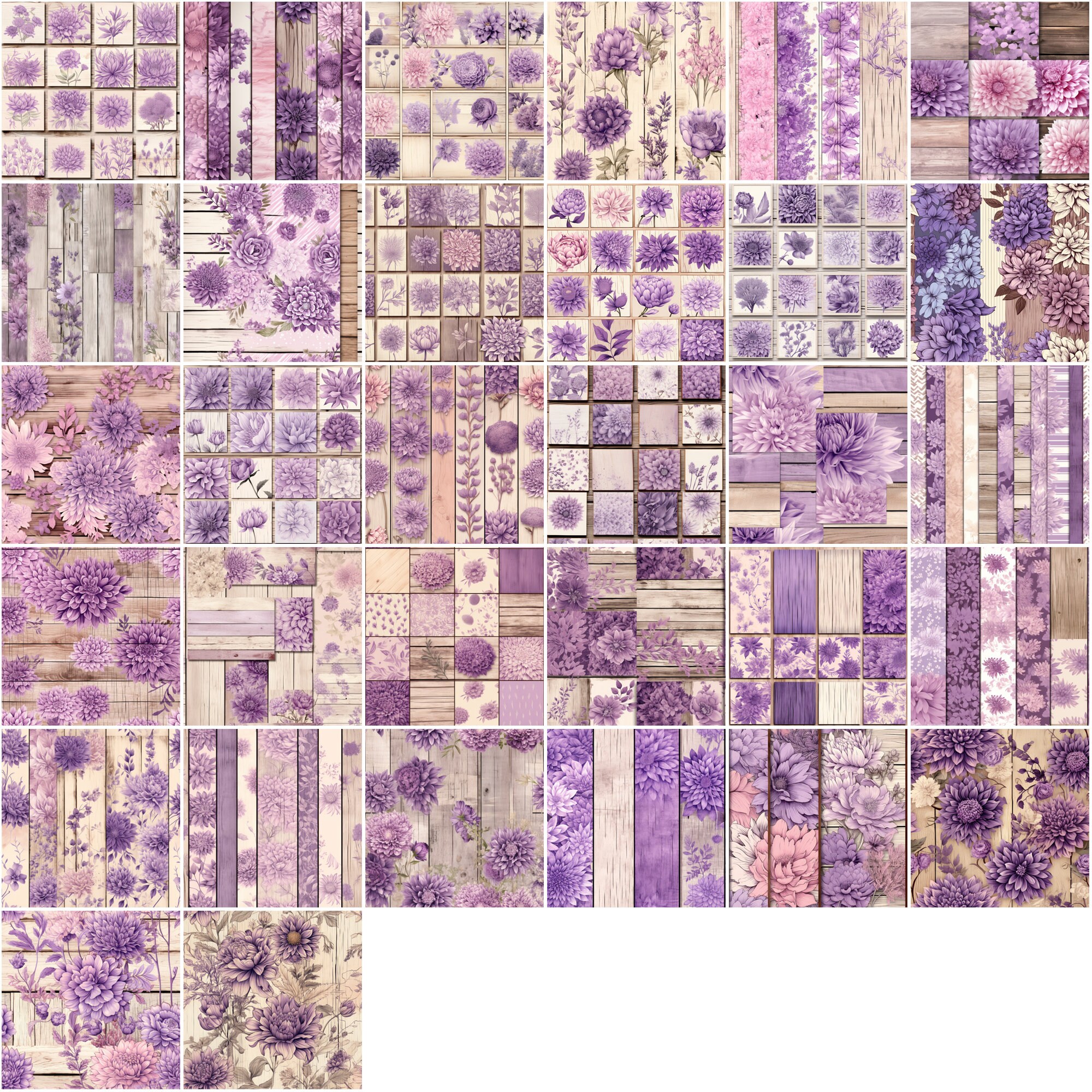 Purple Lavender Flower Digital Paper, Scrapbooking Patterns (instant ...
