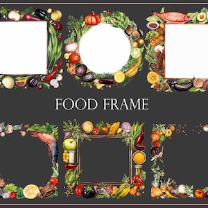 Food Frame Clipart Set for 25 Creative Culinary Designs, Kitchen Art ...