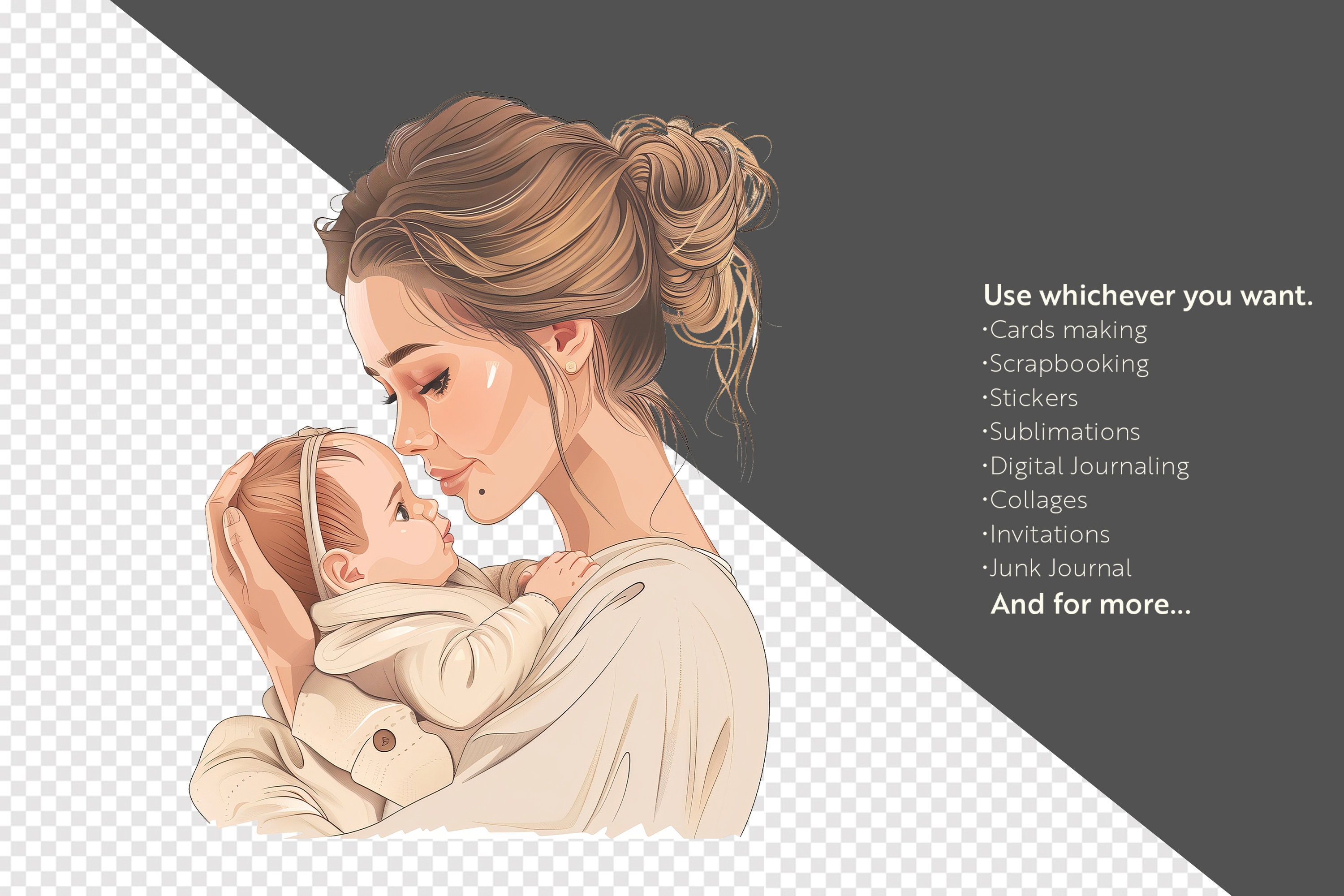 36 Mother and Child Sticker, Home Decor, Scrapbooking, PNG, Instant ...