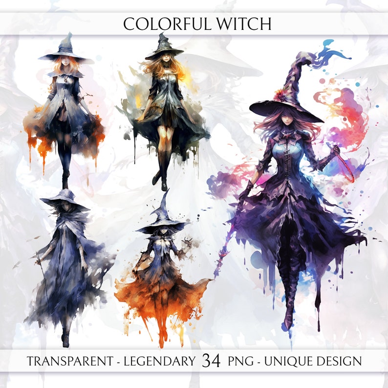 Colorful Witch Clipart Bundle, 34 PNG Witch Art (digital Download) - Etsy