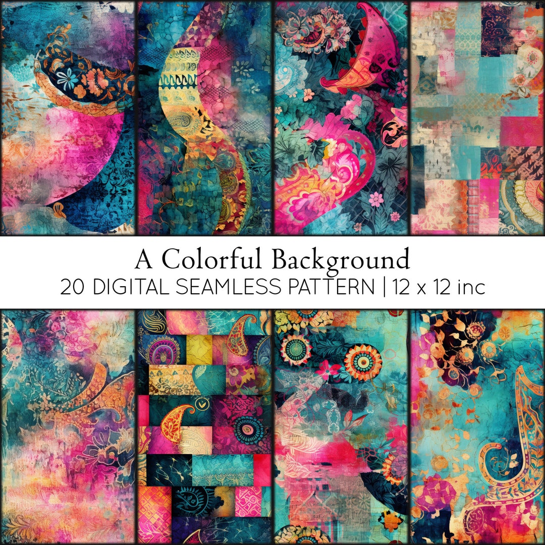 Colorful Hippie Boho, 20 Colorful Bohemian Texture Seamless Repeat ...