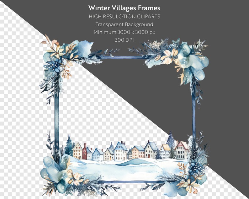 Winter Village Frames Clipart – Snowy Holiday Borders (digital PNG ...