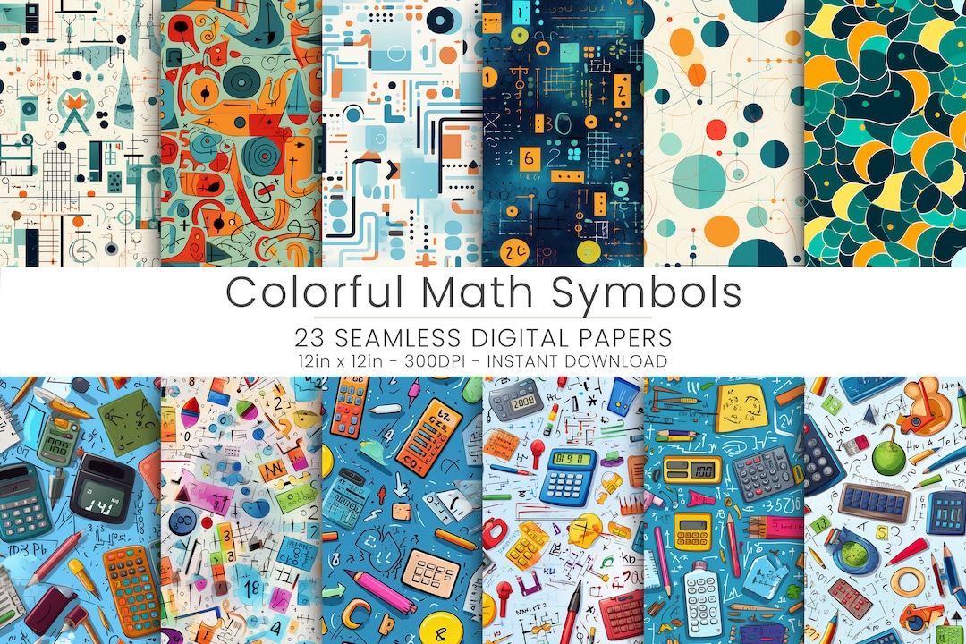 23 Colorful Math Symbols Digital Paper, Home Decor, Scrapbooking ...