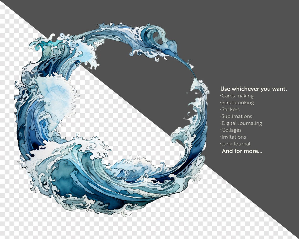 Ocean Frame Clipart, 22 Wave Border Art, Seaside Serenity Frame Clipart ...