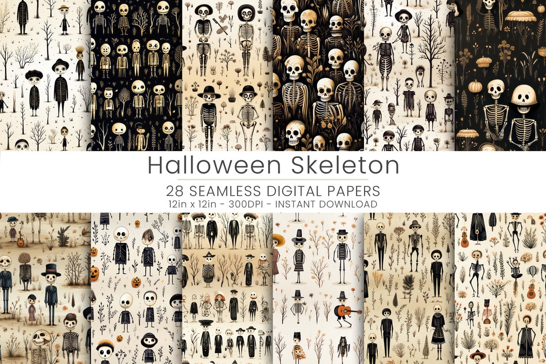 28 Halloween Skeleton Digital Paper - Add Spooky Elegance to Your ...