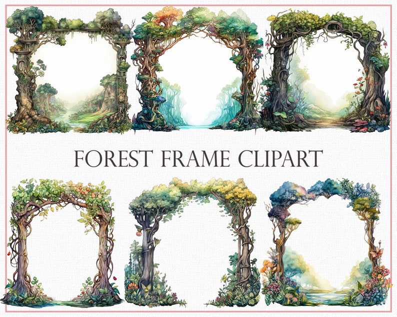 Forest Frame Clipart, 24 Nature-inspired Borders, Woodland Border Art ...