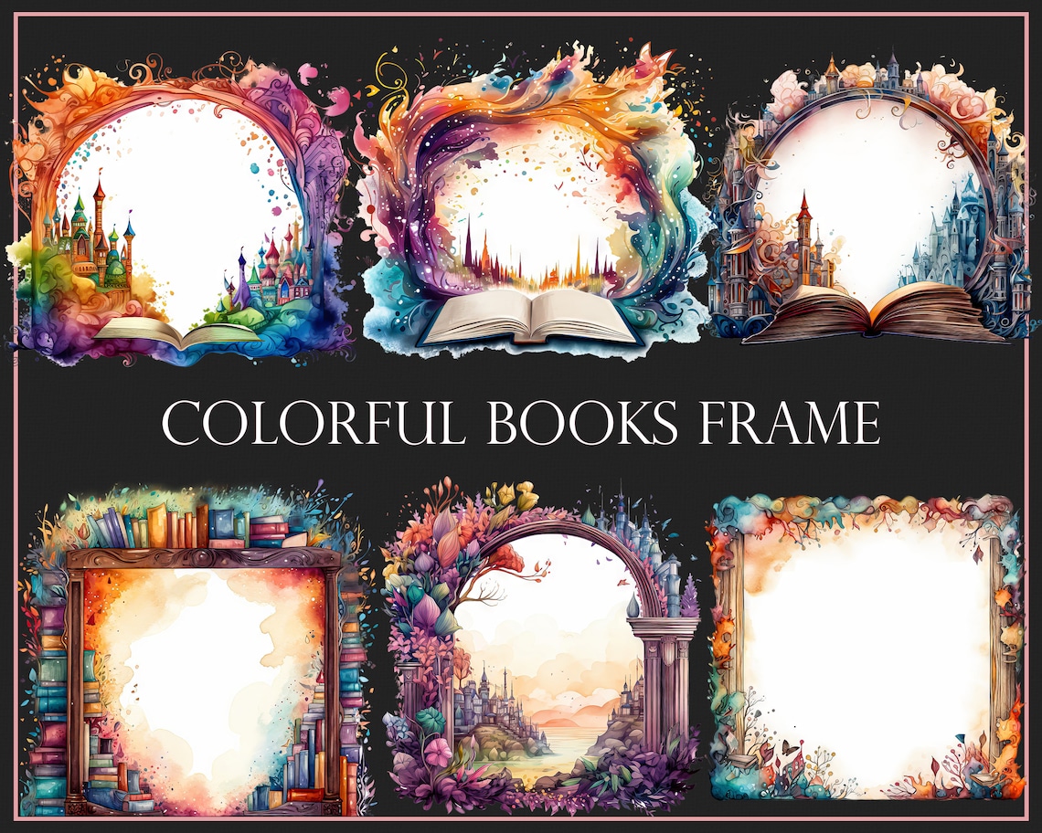 Colorful Book Frame Clipart Collection, Whimsical Bookish Frames ...