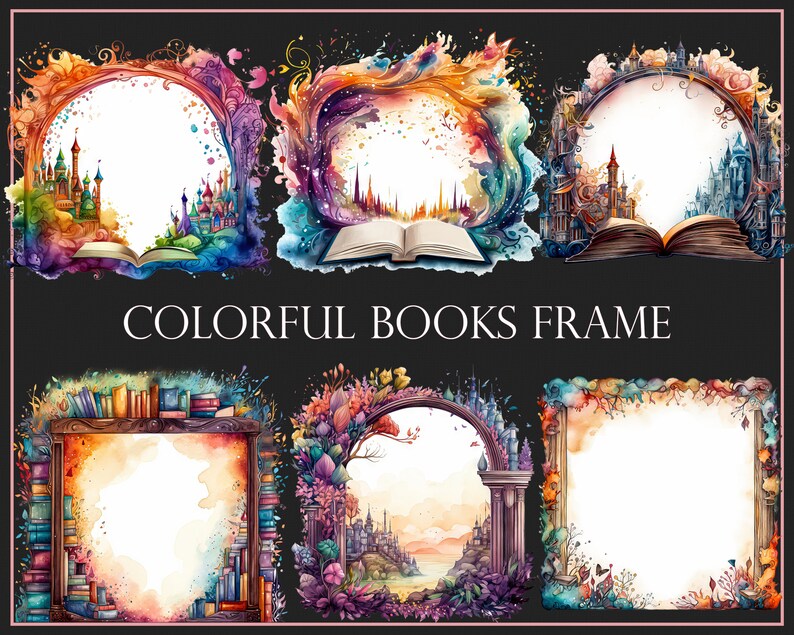 Colorful Book Frame Clipart, Whimsical Bookish Frames (digital PNG) - Etsy