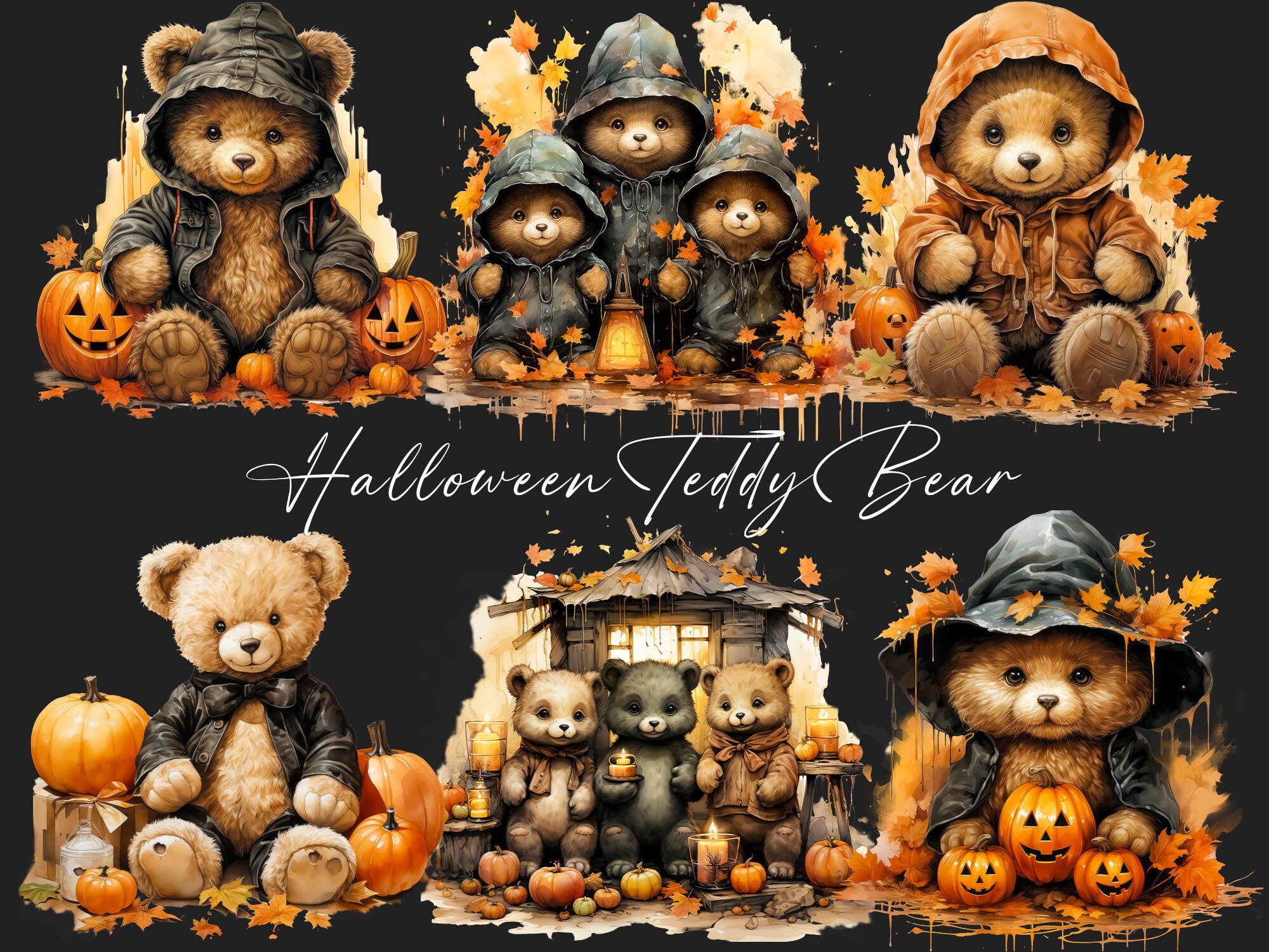 Halloween Teddy Bear Clipart - 32 PNG - Cute and Spooky Halloween Bears ...