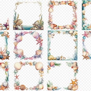 Seashell Border Frame Clipart | 35 PNG Designs for Beach Crafts ...