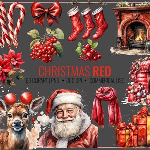 Christmas Red Clipart, Festive Christmas Graphics,63 High-quality Red ...