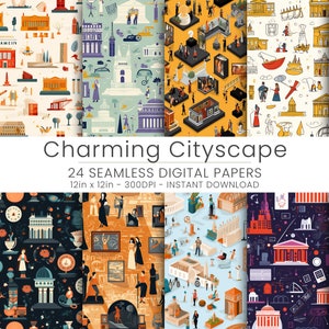 24 Fascinating City View Seamless Digital Papers Urban Illustrations ...