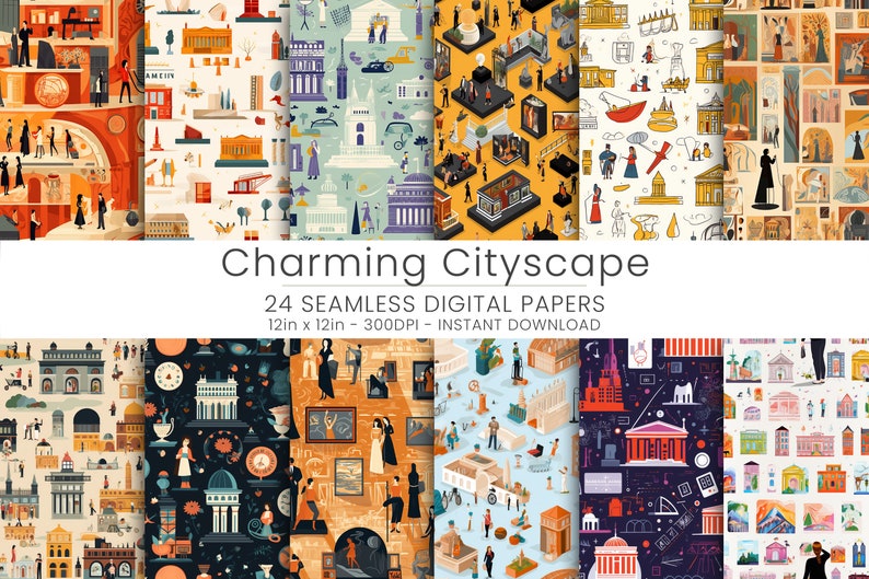24 Fascinating City View Seamless Digital Papers Urban Illustrations ...