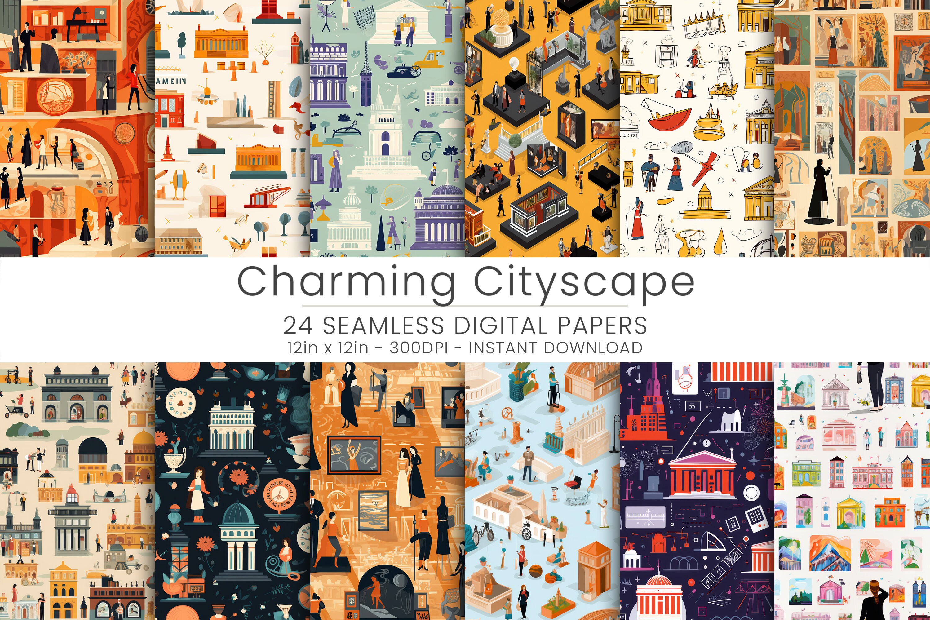 24 Fascinating City View Seamless Digital Papers Urban Illustrations ...