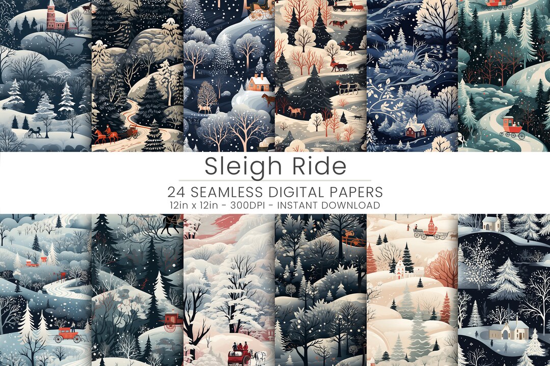 24 Sleigh Ride Digital Papers - Festive Holiday Patterns for ...