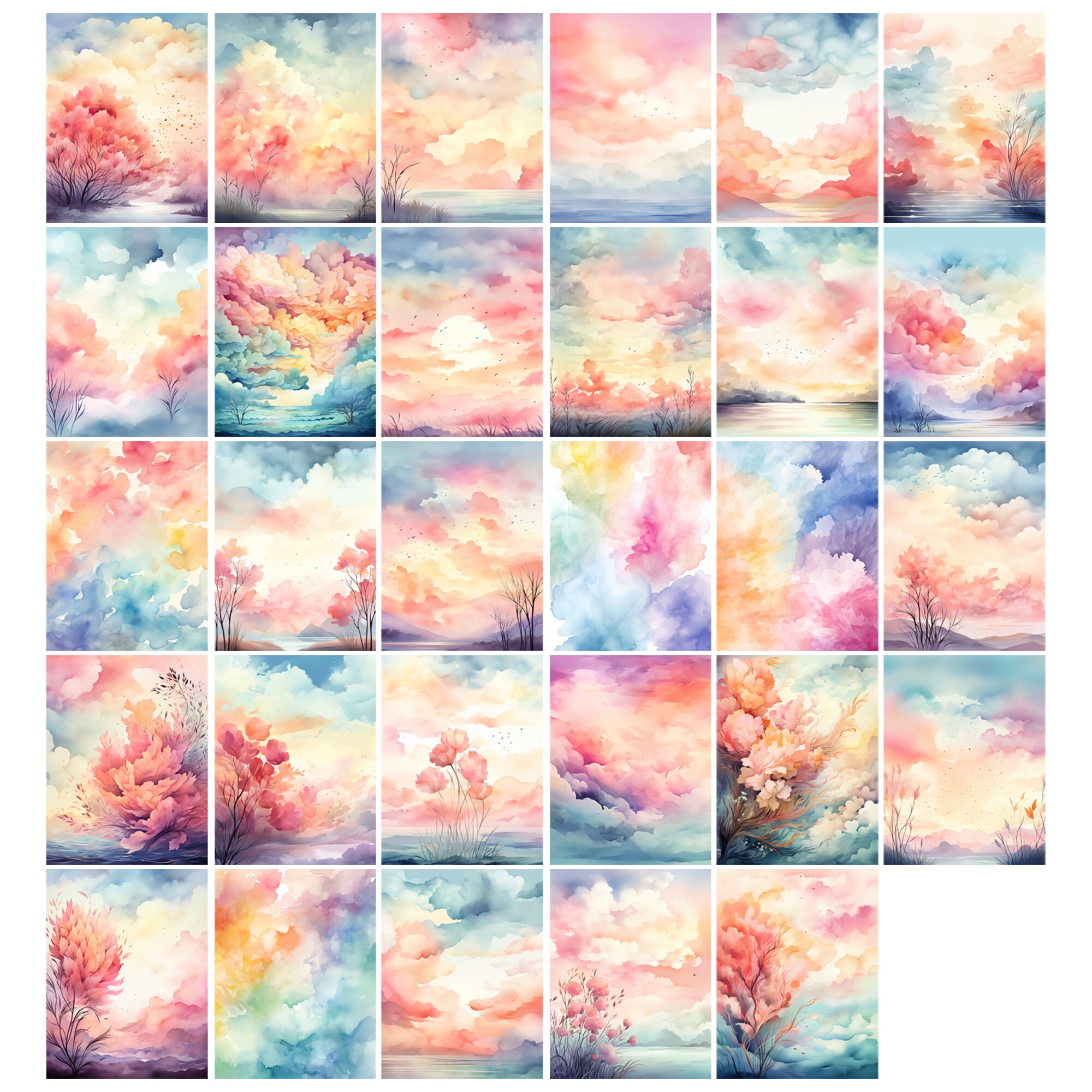 29 Peaceful Watercolor Landscape Digital Papers - Yoga, Meditation Art ...